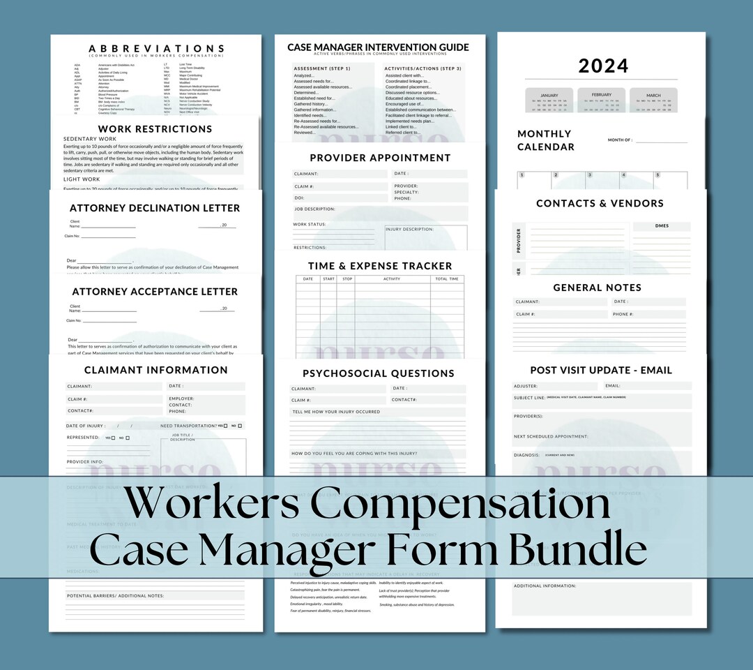 Workers Comp PDF Bundle, Case Manager Fillable Documents, Case Management Form Lot, Work ...