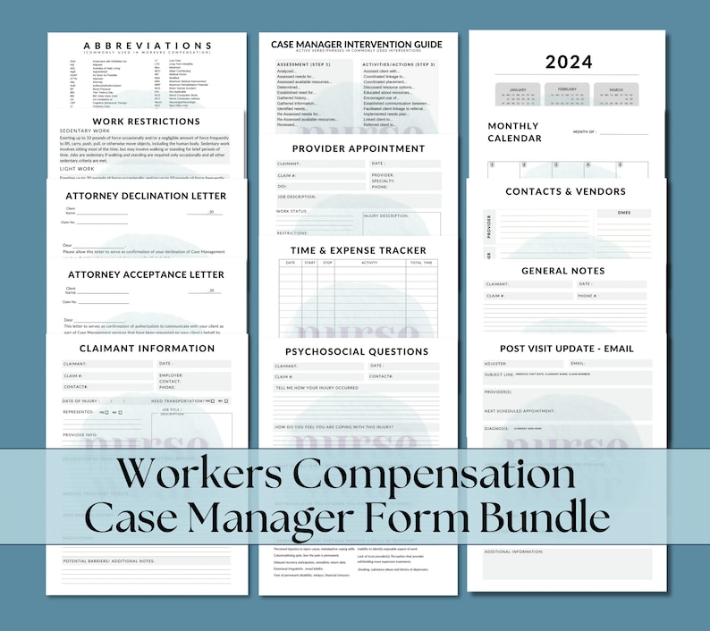 Workers Comp PDF Bundle, Case Manager Fillable Documents, Case ...