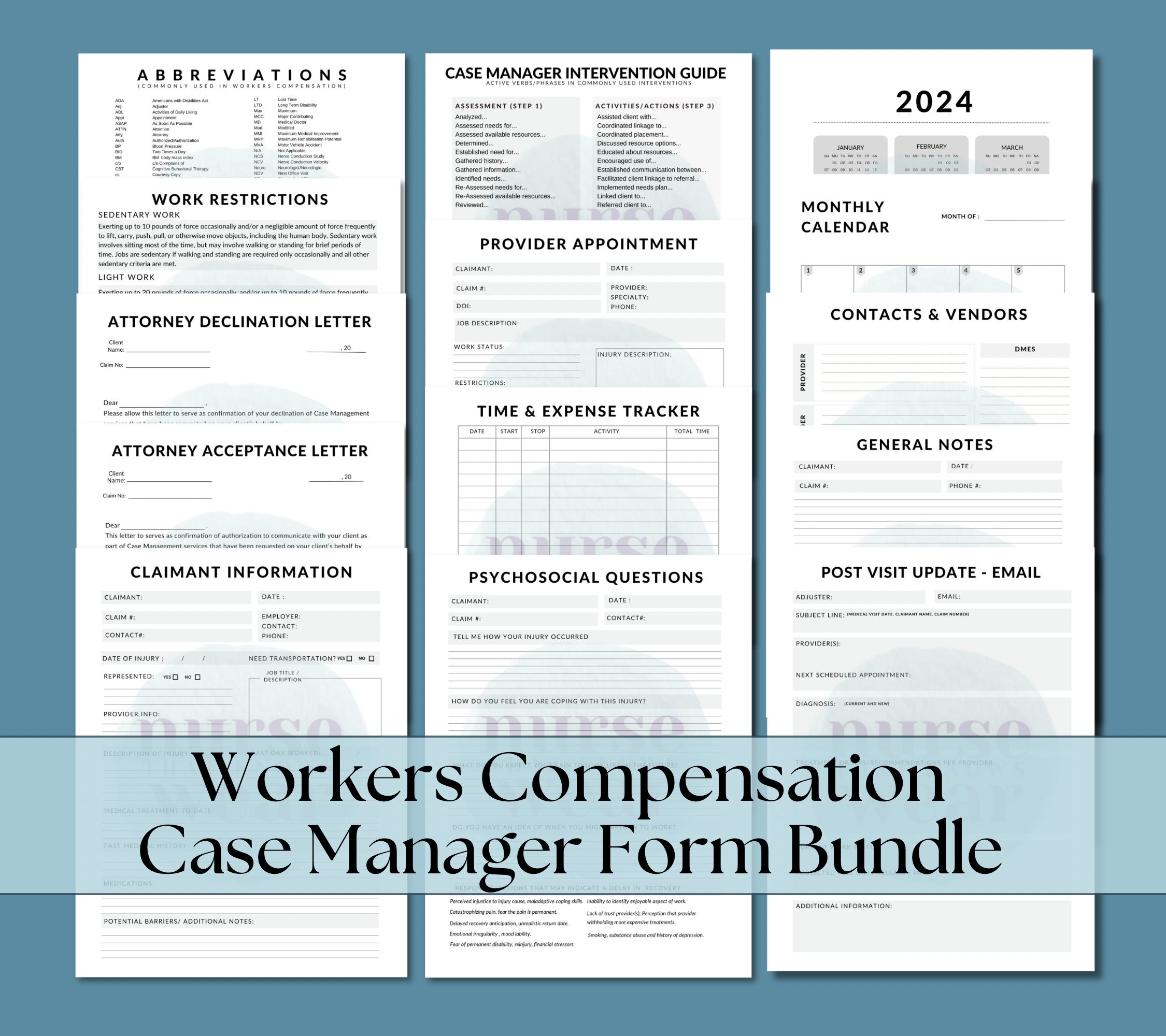 Workers Comp PDF Bundle, Case Manager Fillable Documents, Case Management Form Lot, Work ...