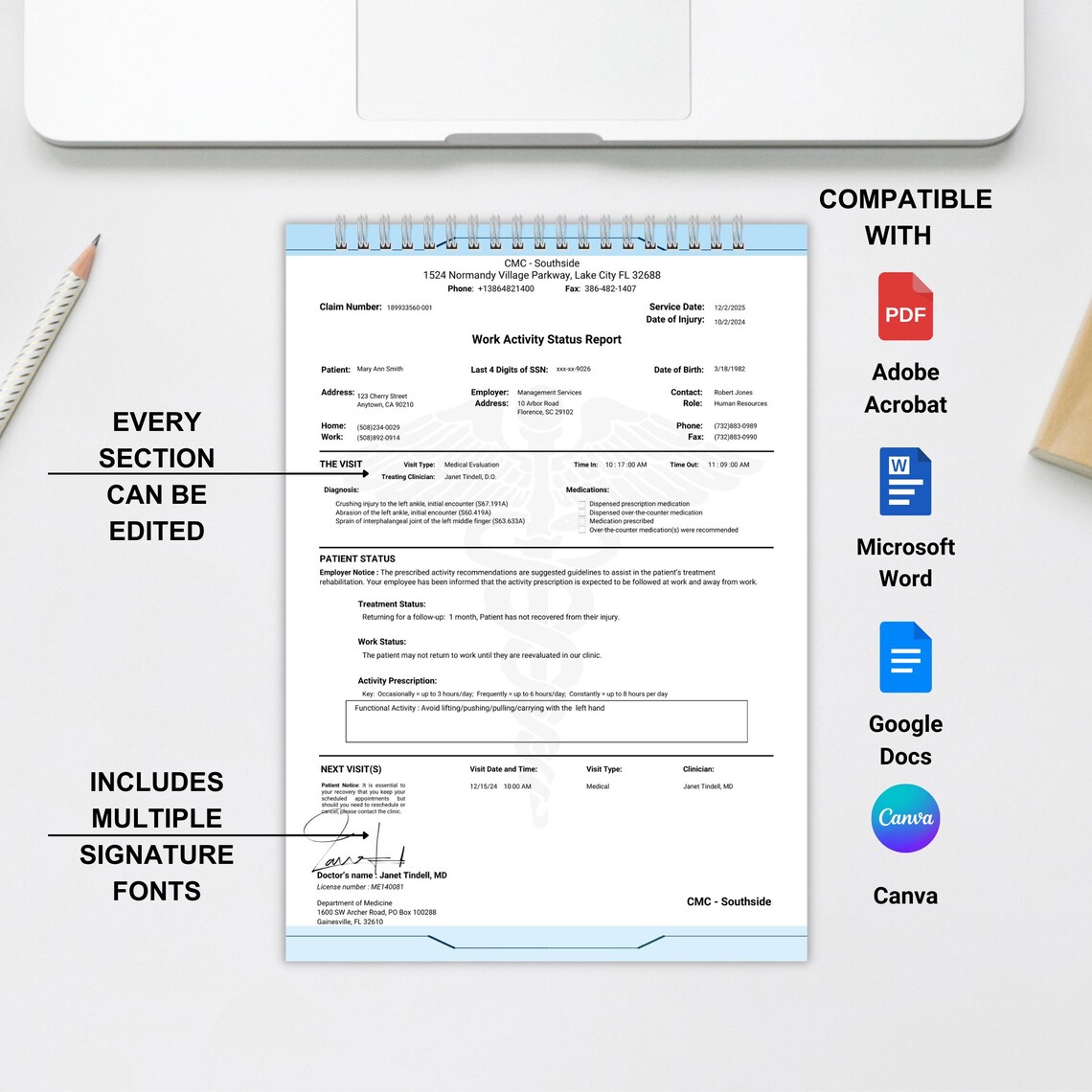 Editable Work Release Letter, Authentic Doctor Work Injury Notes ...