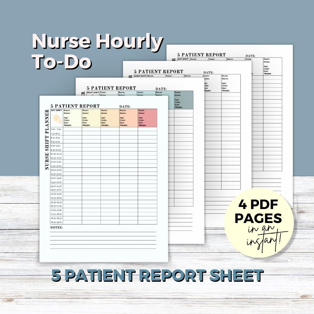 Printable 5 Patient Nurse Planner, Nurse Shift Planner, Nursing Patient ...