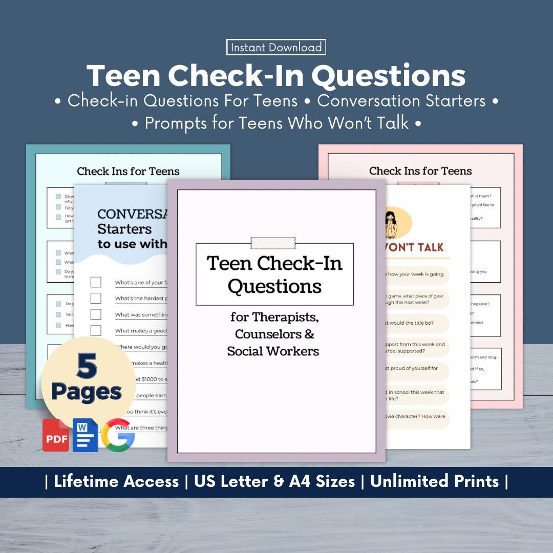 Teen Therapy Guide, Teen Check in Questions, Teen Counseling Worksheet ...