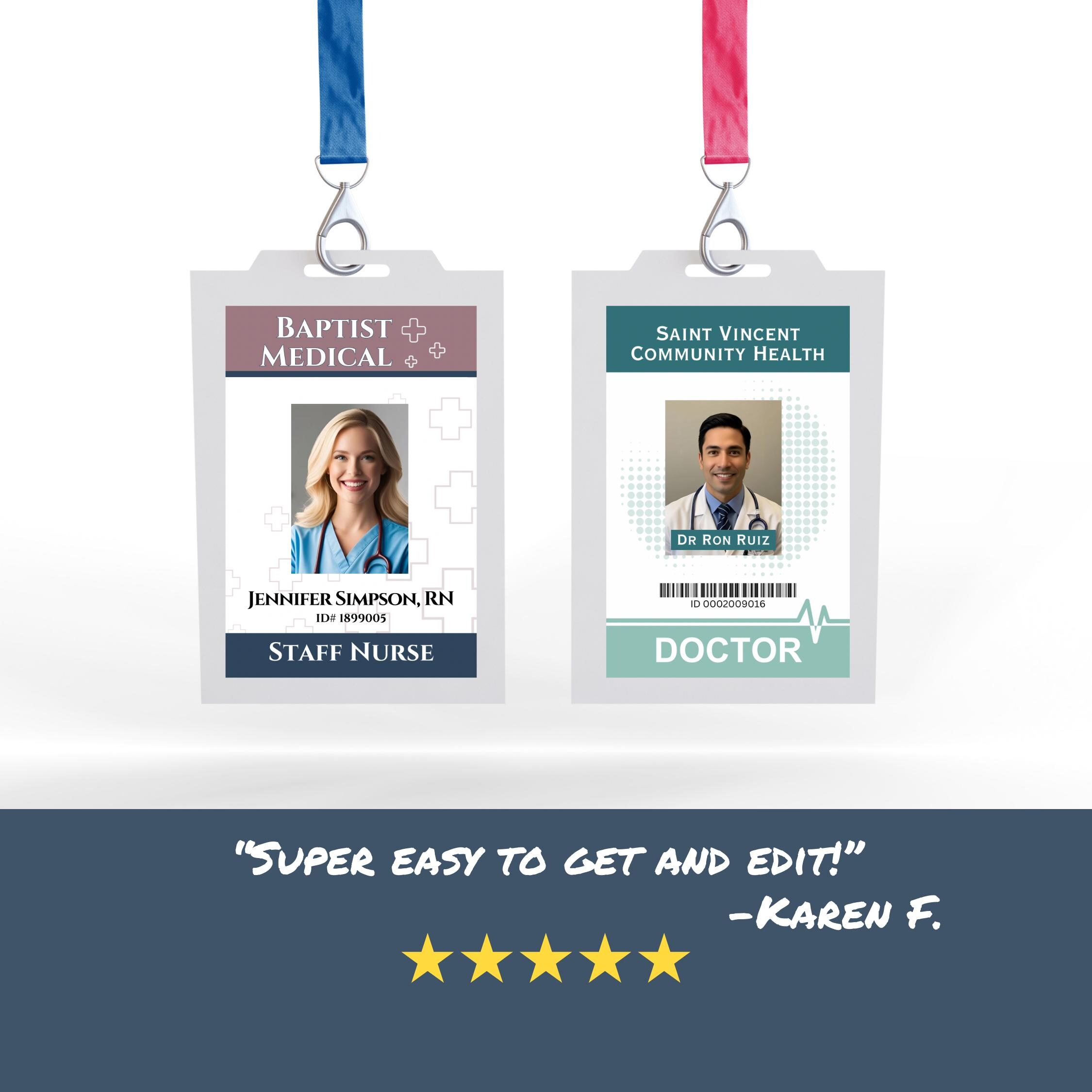 Doctor Nurse ID Badge, Editable Hospital ID Badges, Printable Student ...