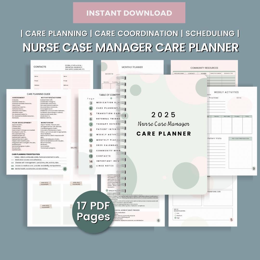 Nurse Case Manager Printable Planner, Case Management Care Planning ...