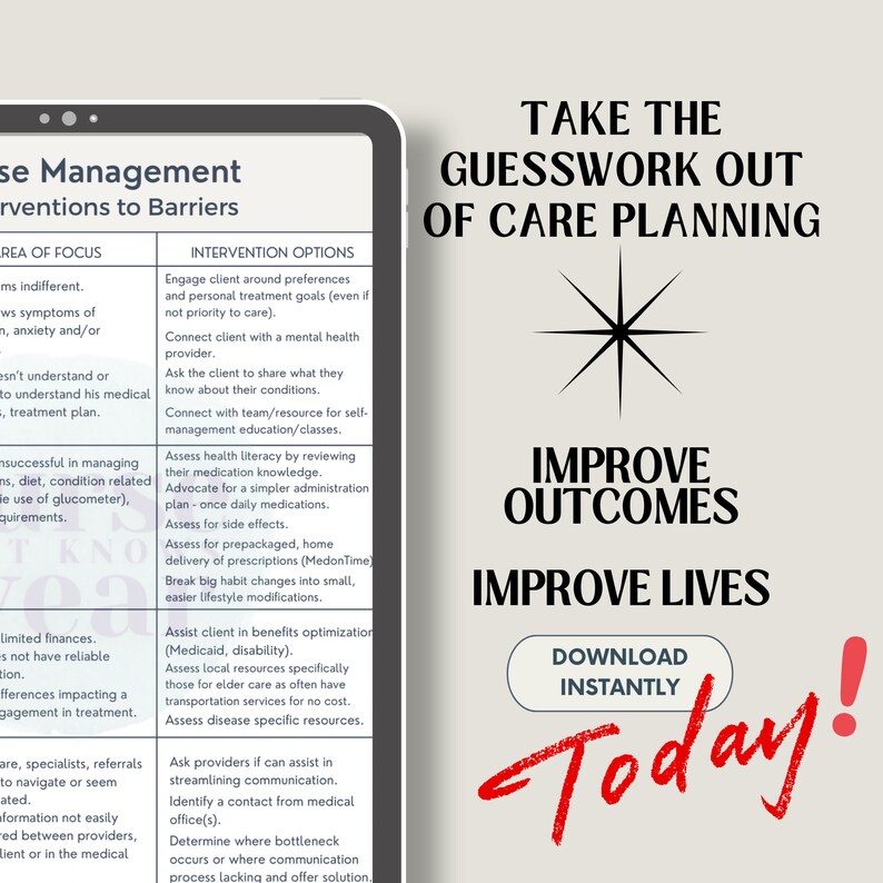 Case Manager Interventions to Barriers Guide, Nurse Case Manager Care ...