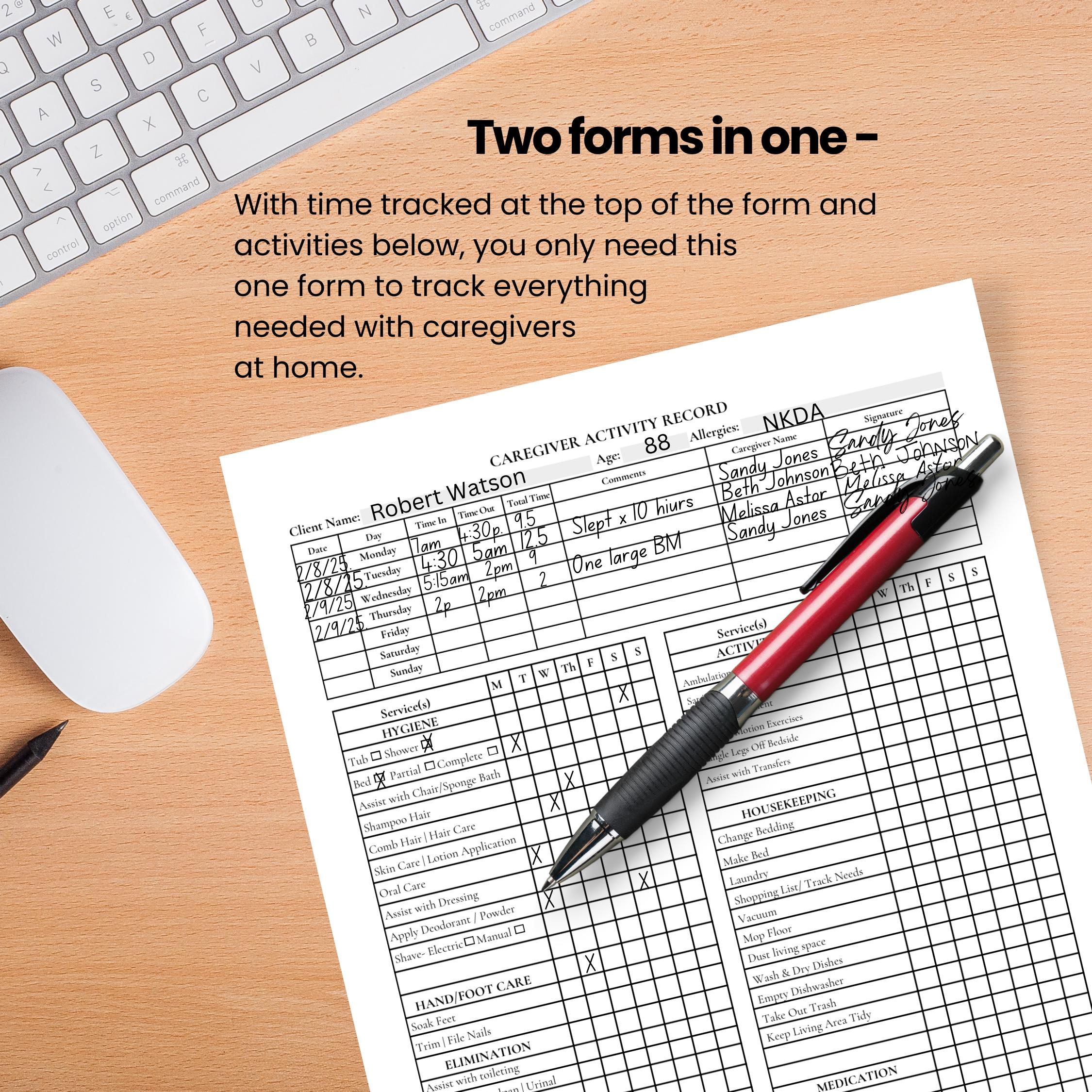 Caregiver Daily Log, Printable Caregiver Checklist, Fillable Daily ...