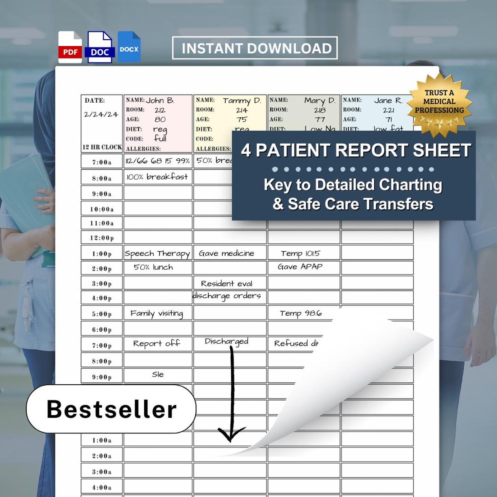 4 Patient Nurse Shift Report, Med Surg Nurse Report Sheet, Medsurg ...