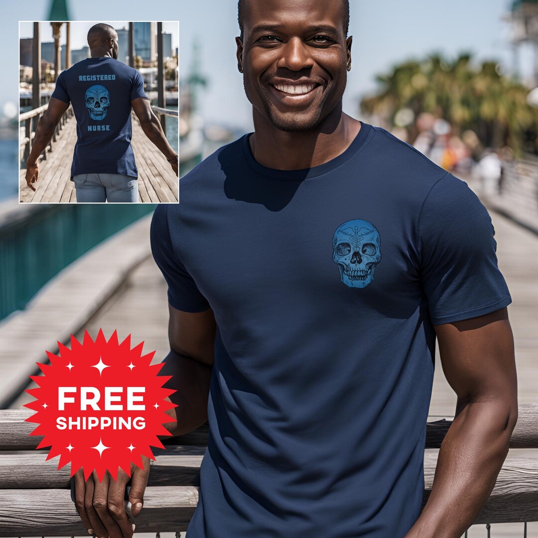 Skull T-shirt for Male Nurses, Skull Caduceus Murse Shirt, Trendy Man ...