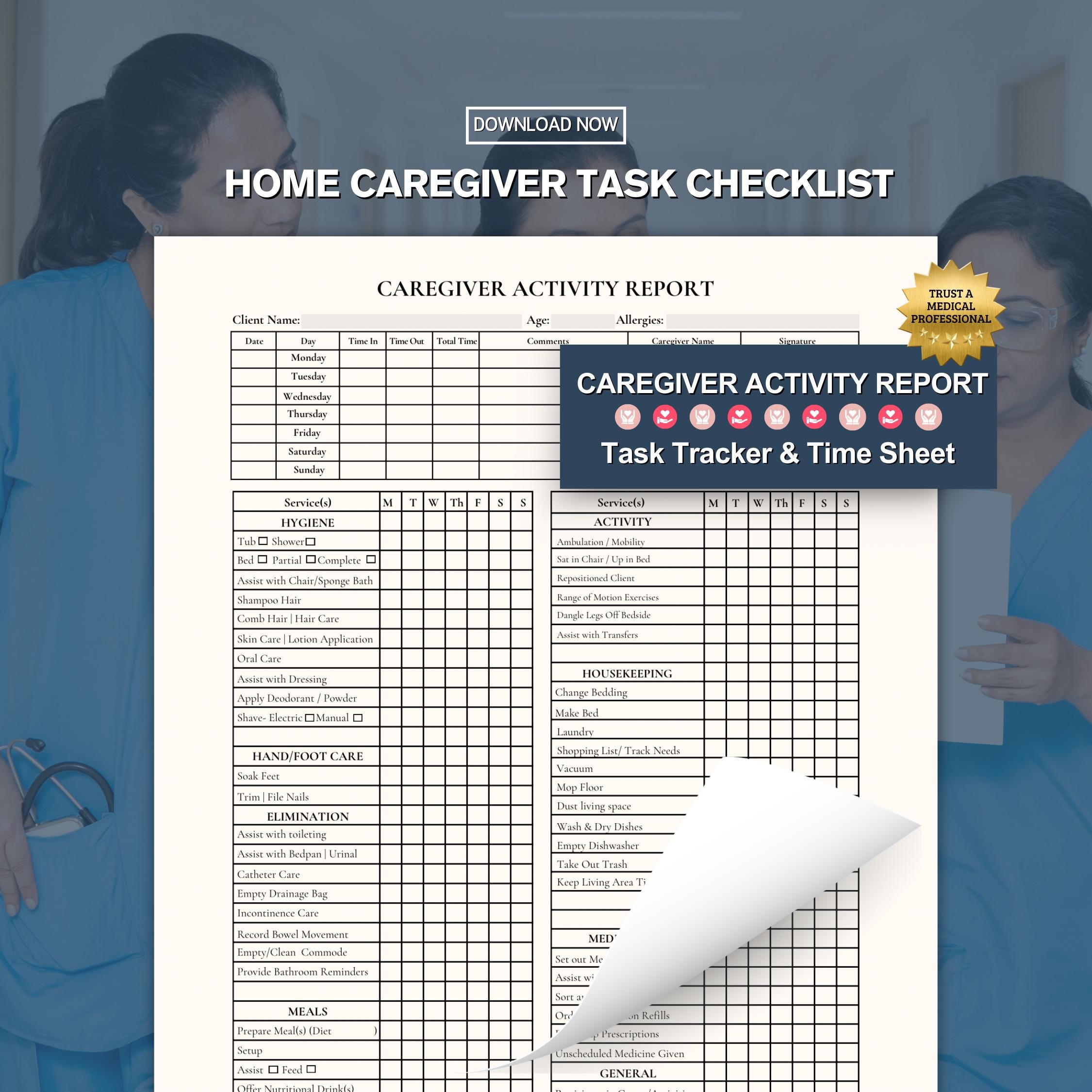 Caregiver Daily Log, Printable Caregiver Checklist, Fillable Daily ...