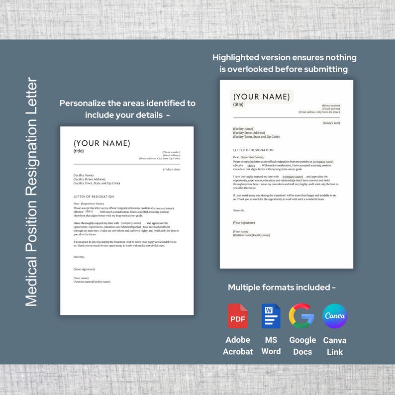 Nurse Resignation Letter Template, Editable Nursing Quit Job Form ...