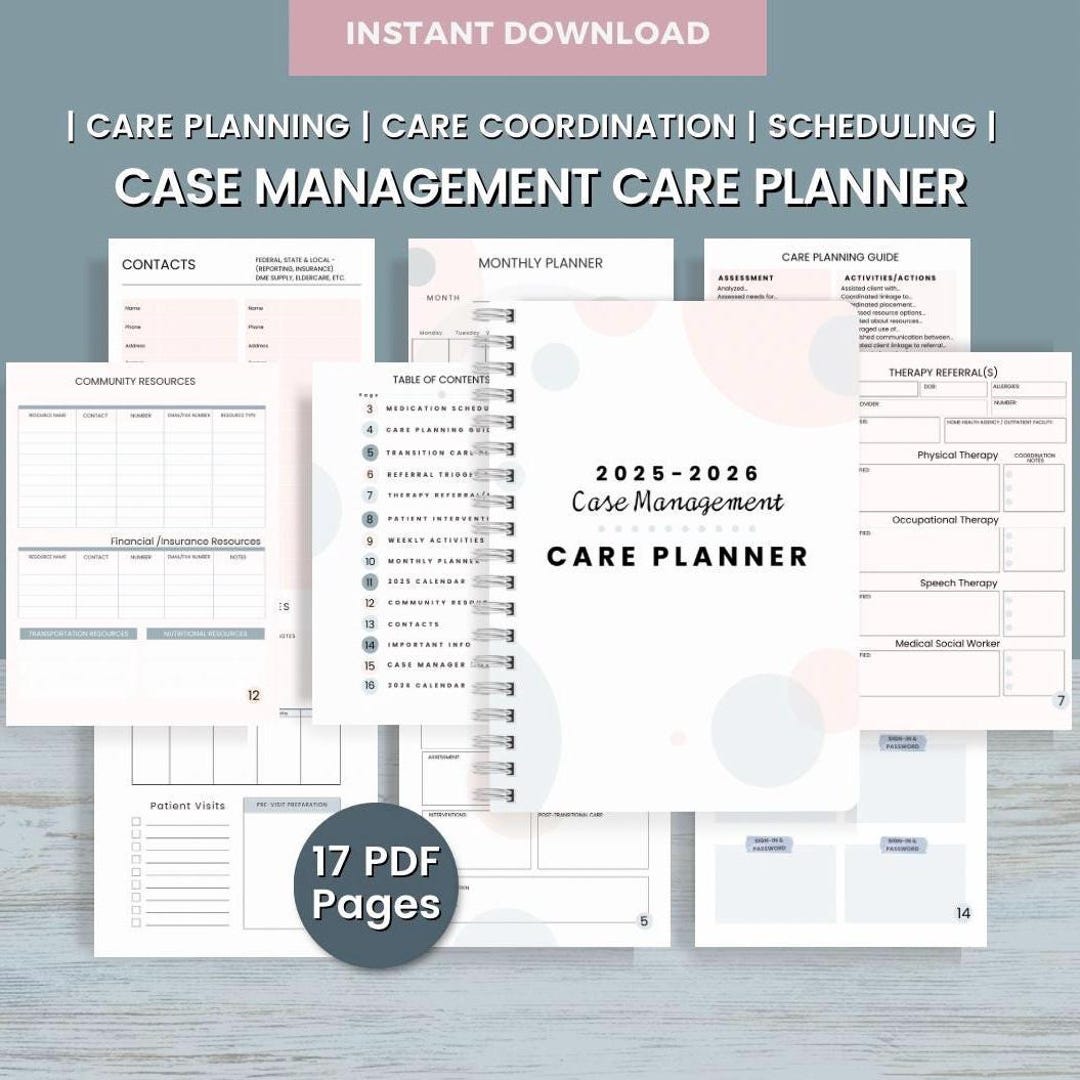 2025 Case Manager Printable Care Planner, Nurse Care Management Goal ...