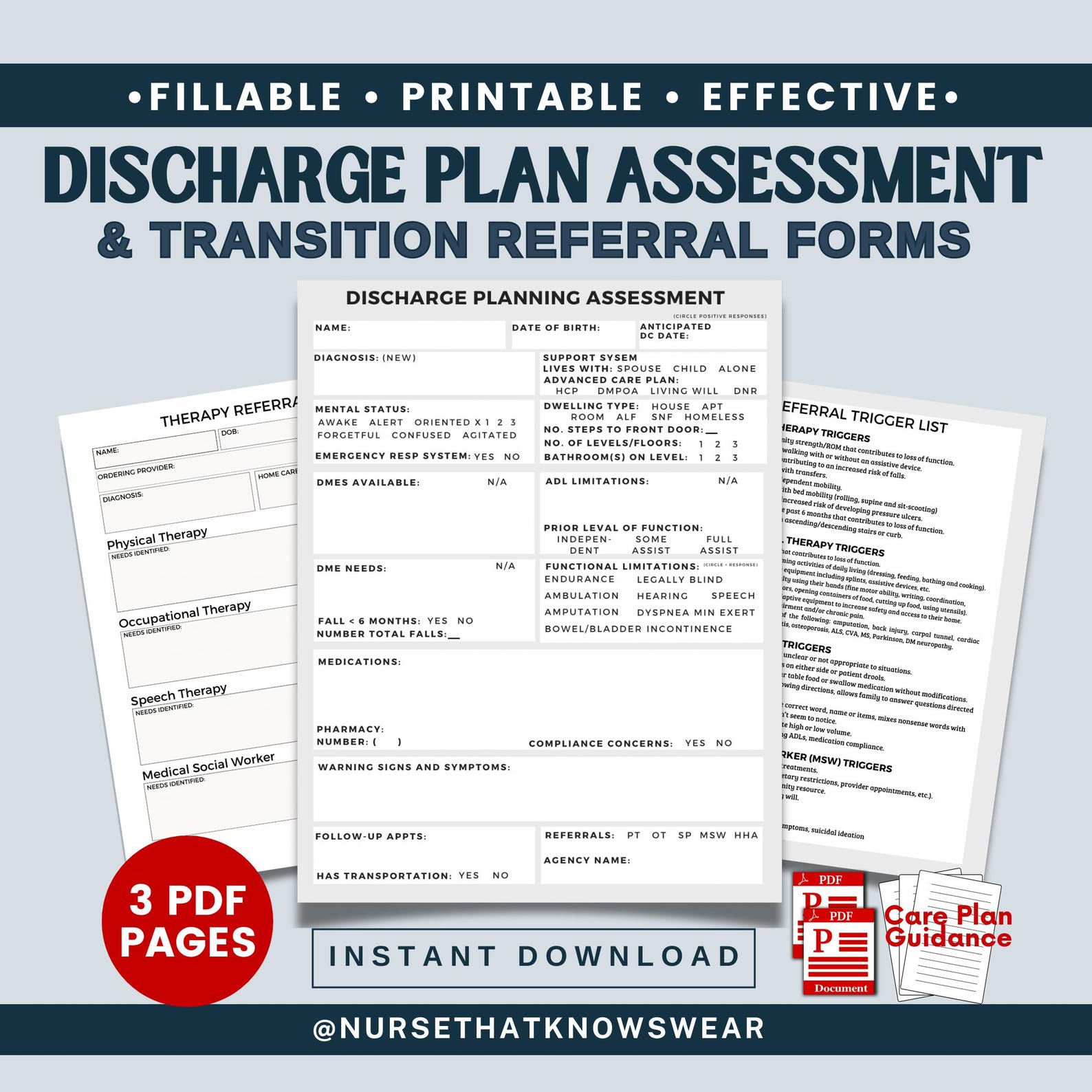 Discharge Assessment Form, Case Manager Therapy Referral Templa, RN ...