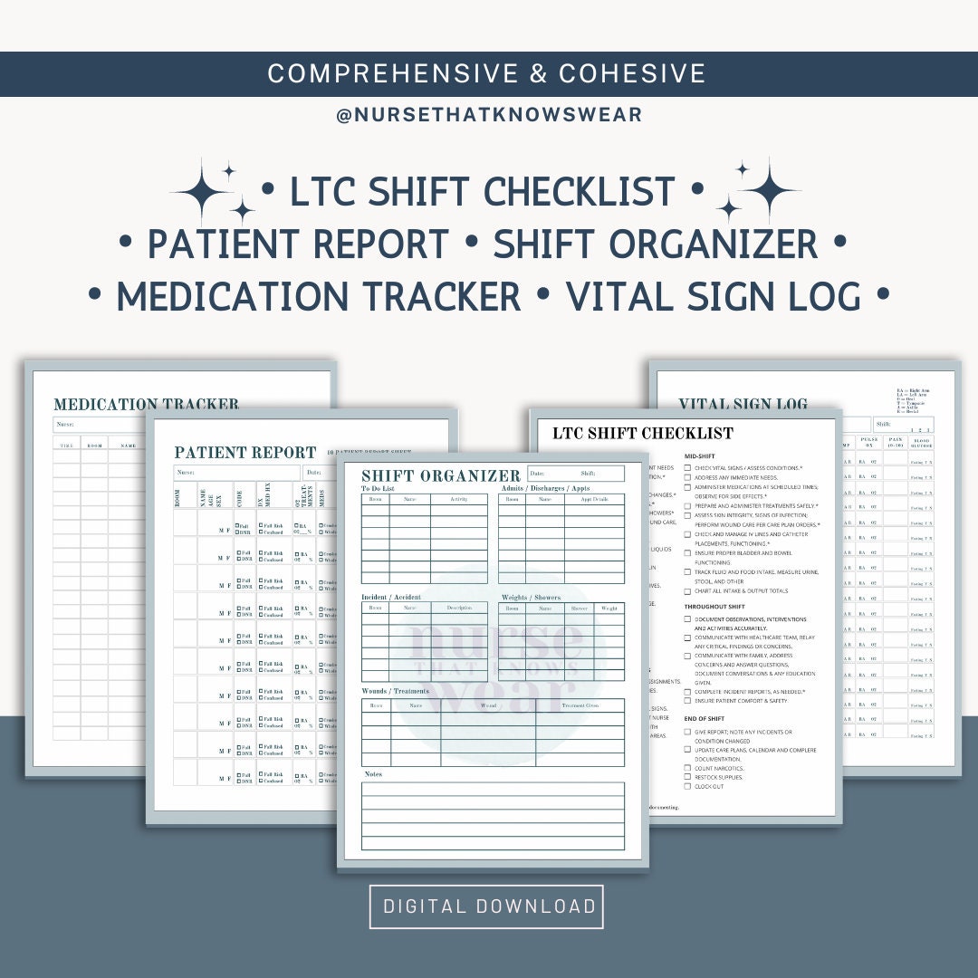 Long Term Care Nurse Shift Form Bundle, LTC Nursing Organizer Checklist ...