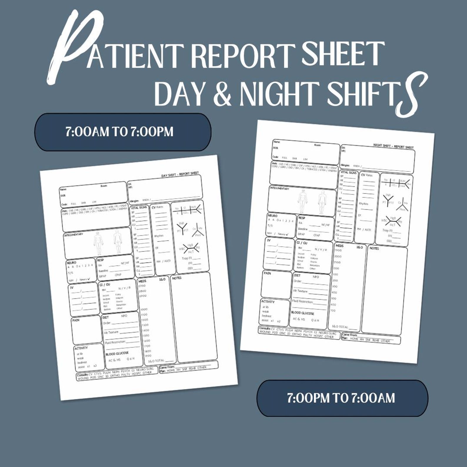 Nursing Report Sheet, Nurse Brain Sheet, RN Handoff Tool, Nurse Report ...