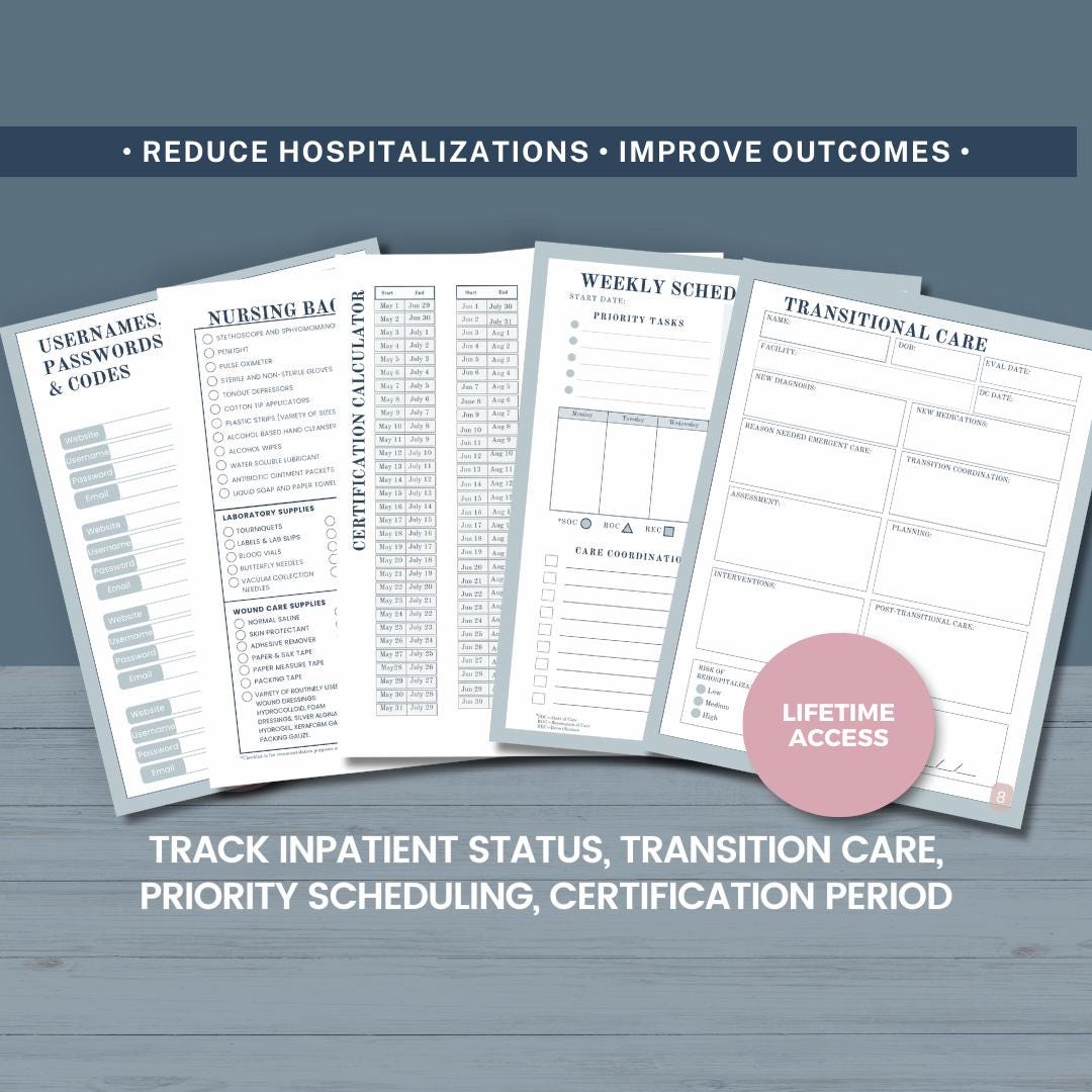 Home Health Nurse Printable Planner, Skilled Nursing Home Visits ...