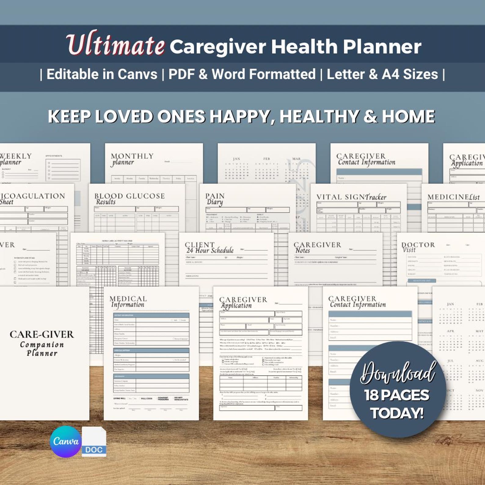 Ultimate Home Caregiver Health Binder, Editable Elder Care Checklist ...