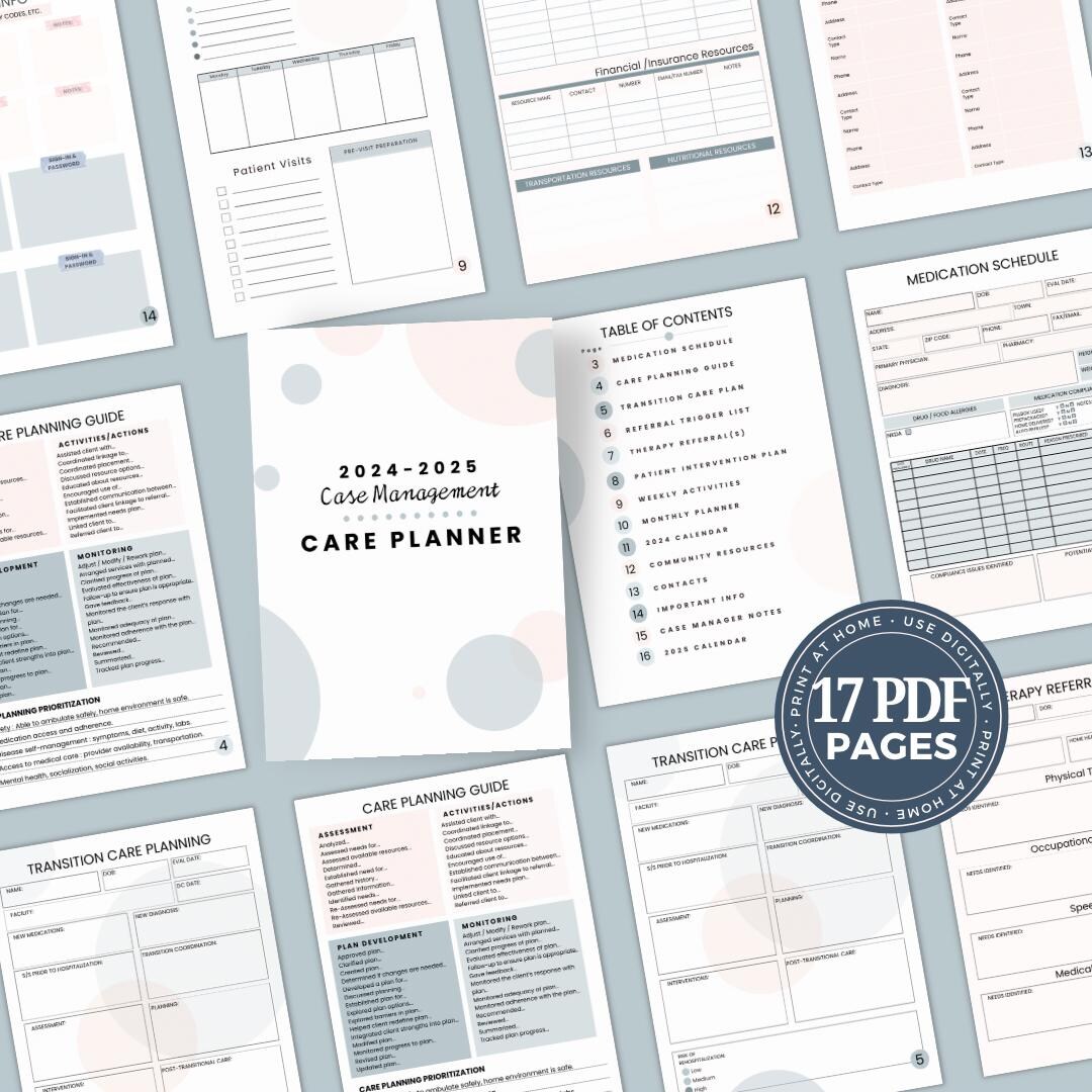 Case Manager Care Planning Printable Planner, Nurse Care Management ...