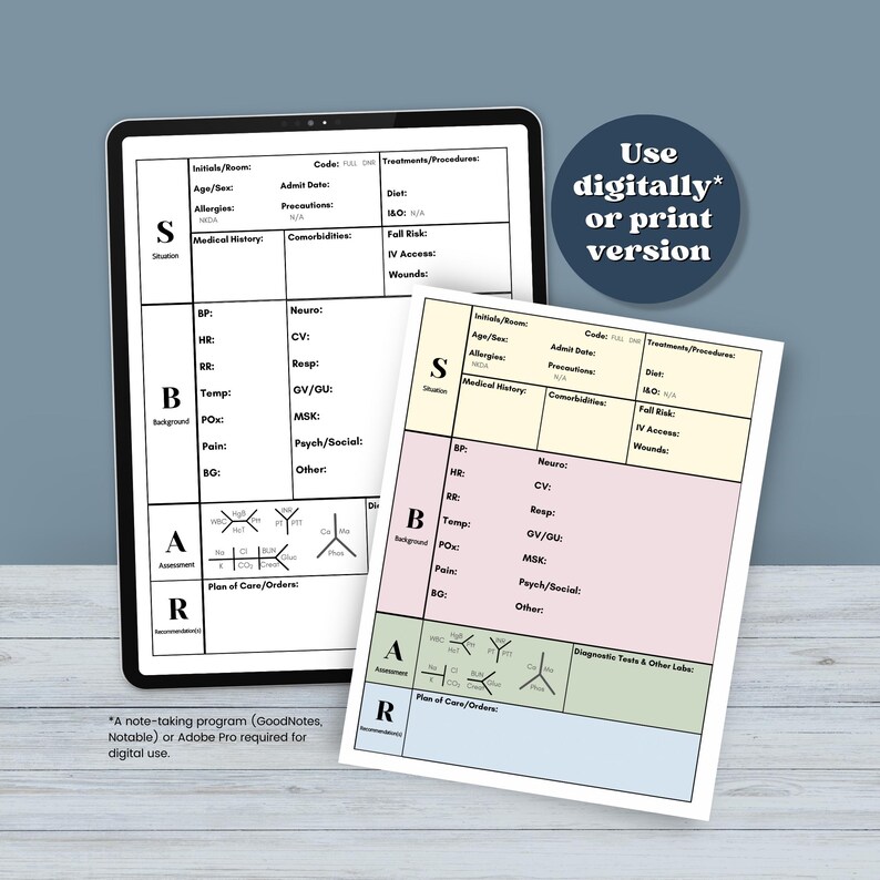 SBAR Nursing Brain Sheet, Printable SBAR Patient Report Form, Student ...