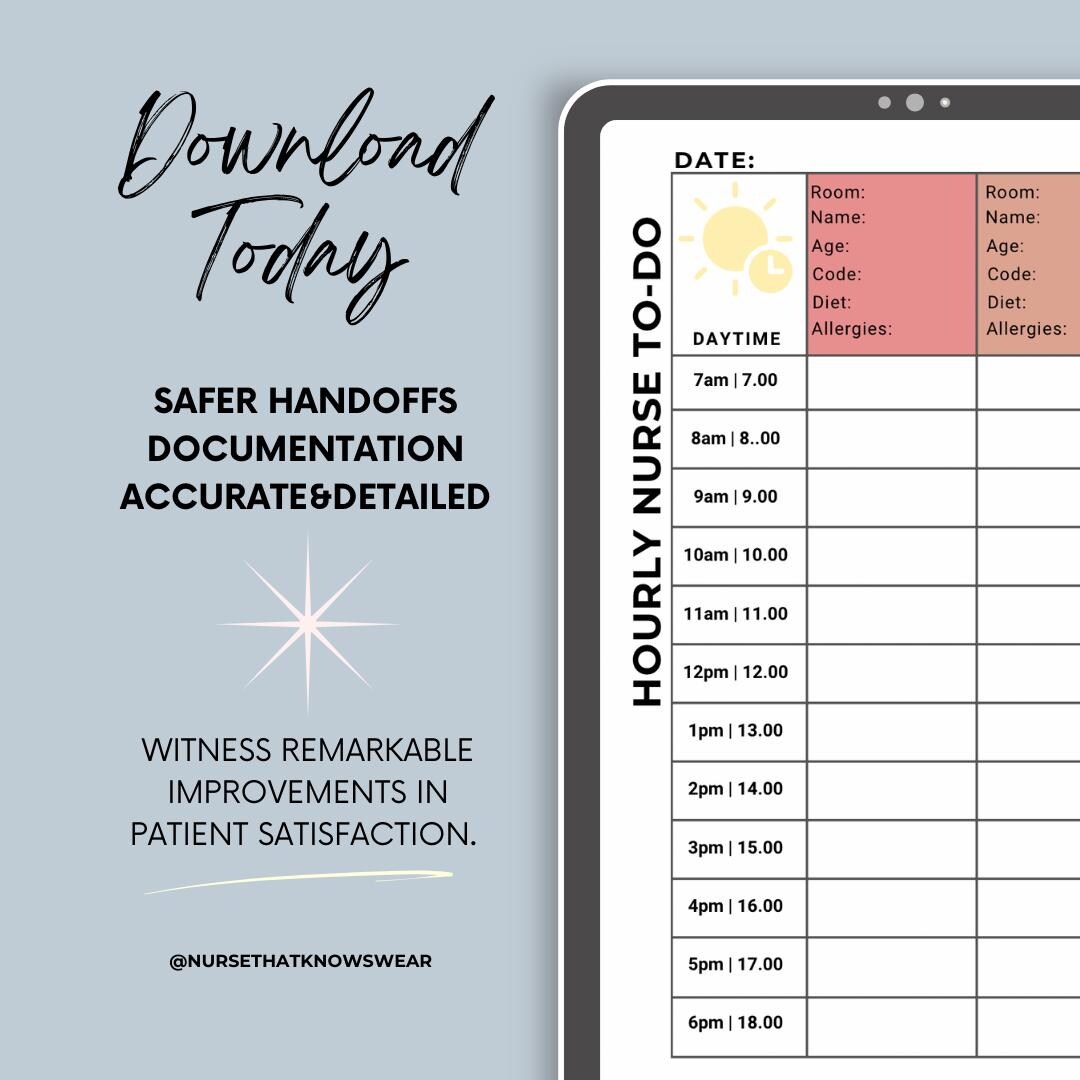 24 Hour Report Sheet, Hourly Nursing to Do, New Nurse Shift Task ...