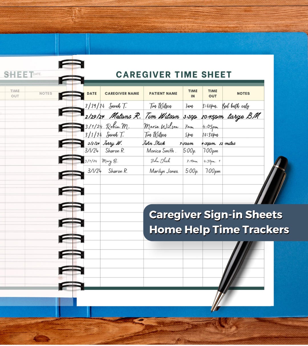Caregiver Time Sheet Tracker, Home Care Visit Report Form, Daily Log ...