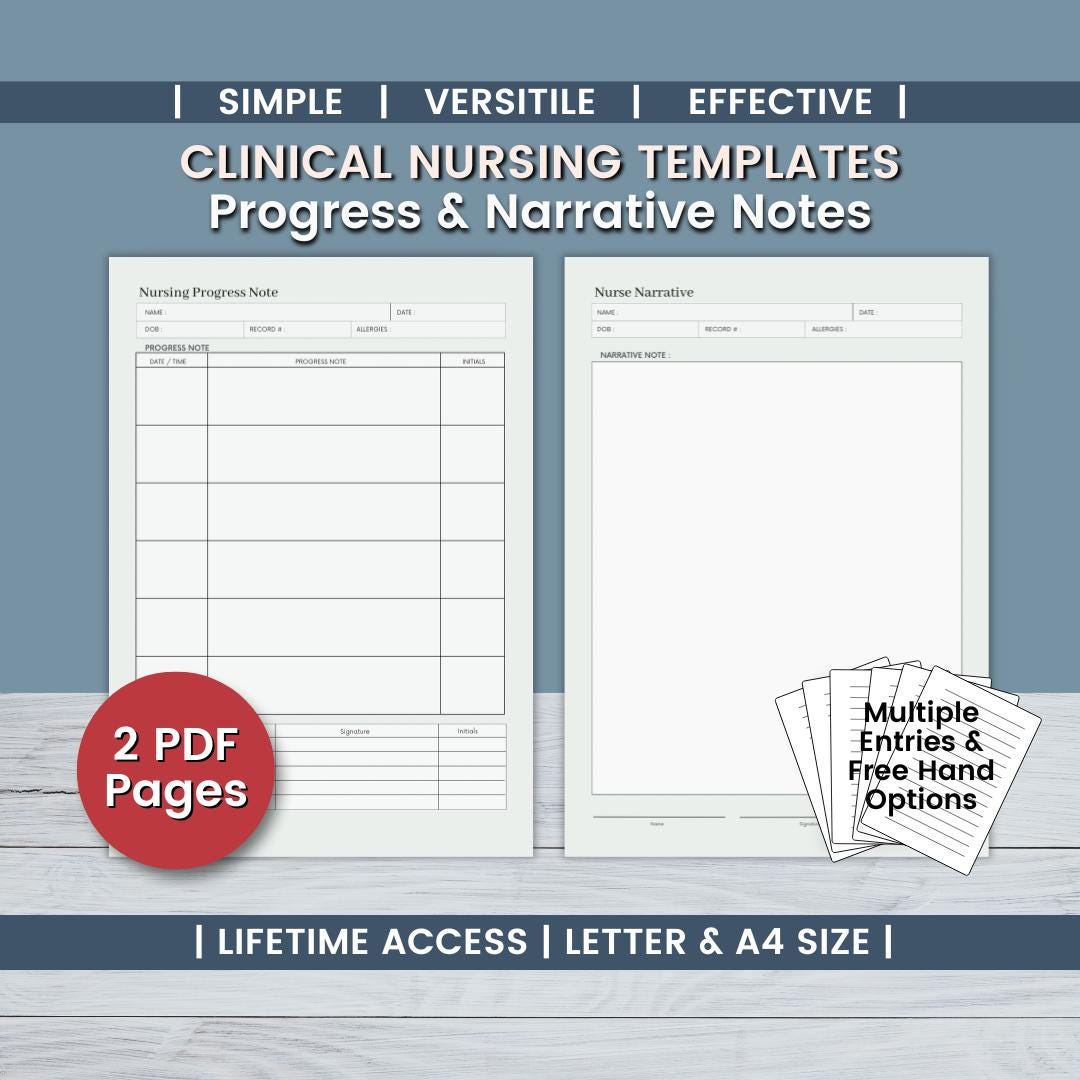 SOAP Progress Note Template, Simple Nurse Narrative Notes, Nurse ...