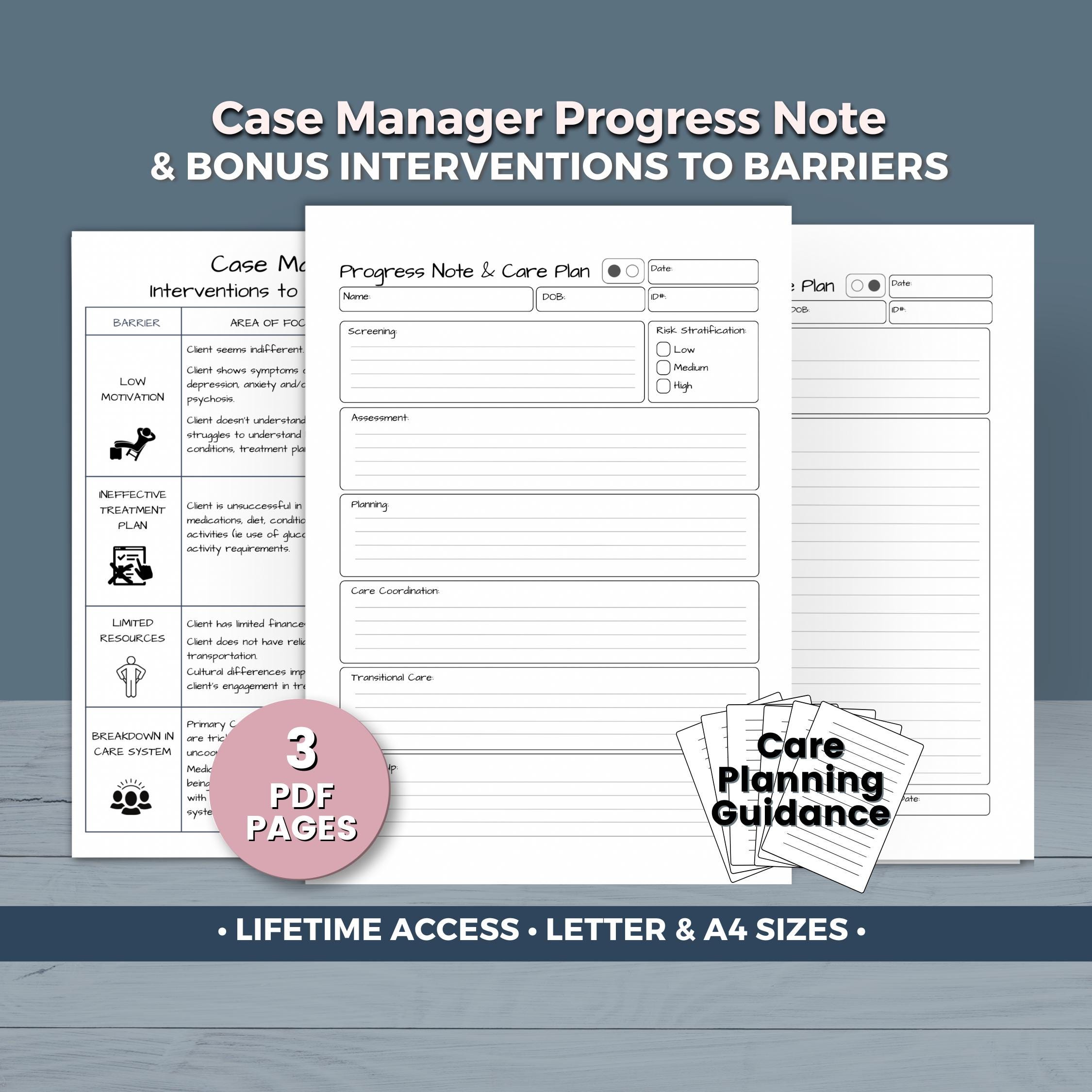 Case Manager Progress Note and Care Planning Cheat Sheet Forms ...