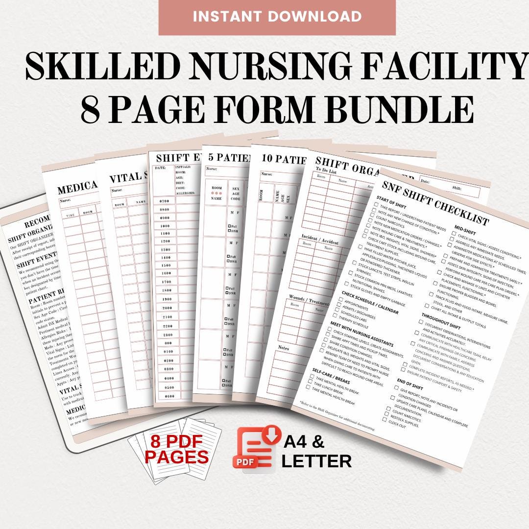 SNF Nurse Shift Organizer 8 PDF Bundle, Skilled Nursing Facility ...