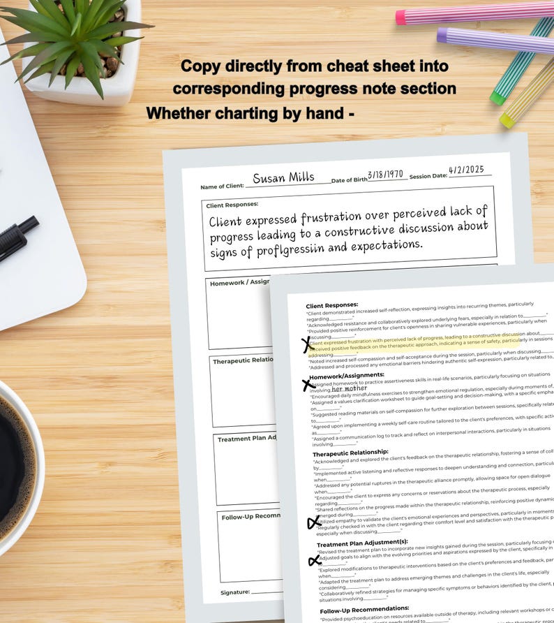 Therapy Progress Note Cheat Sheet, Counselor Treatment Plan ...