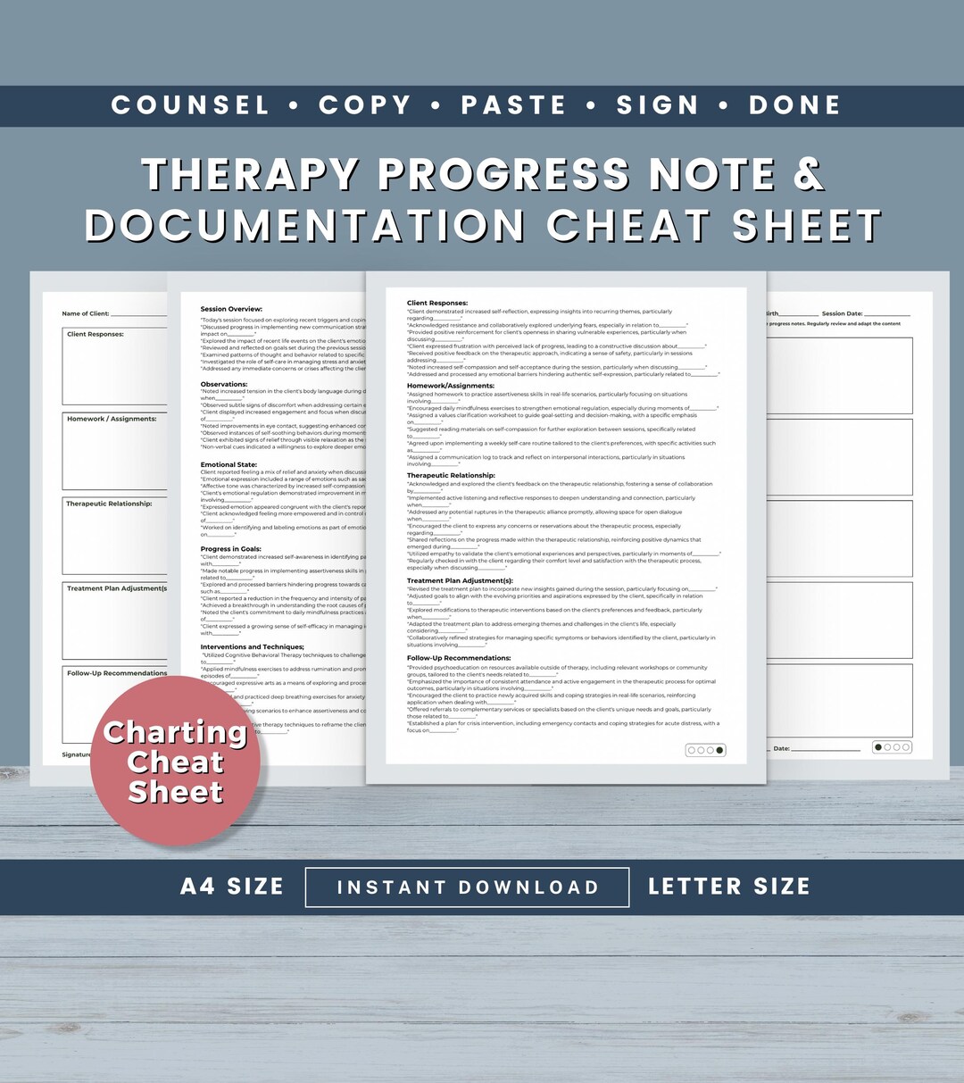 Therapy Progress Note Cheat Sheet, Counselor Treatment Plan ...