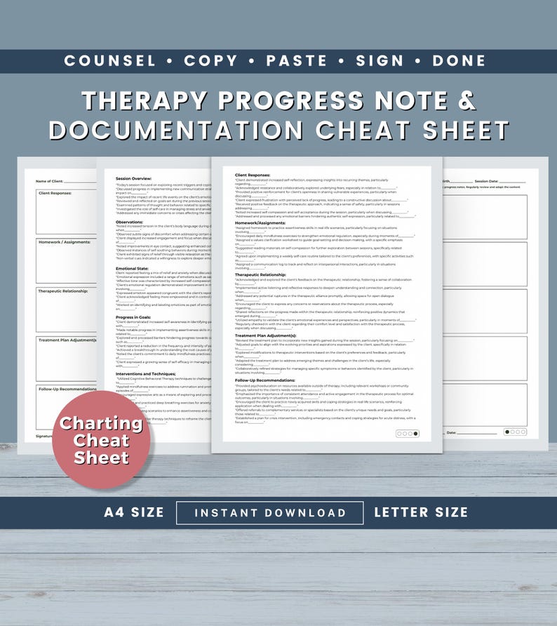 Therapy Progress Note Cheat Sheet, Counselor Treatment Plan ...