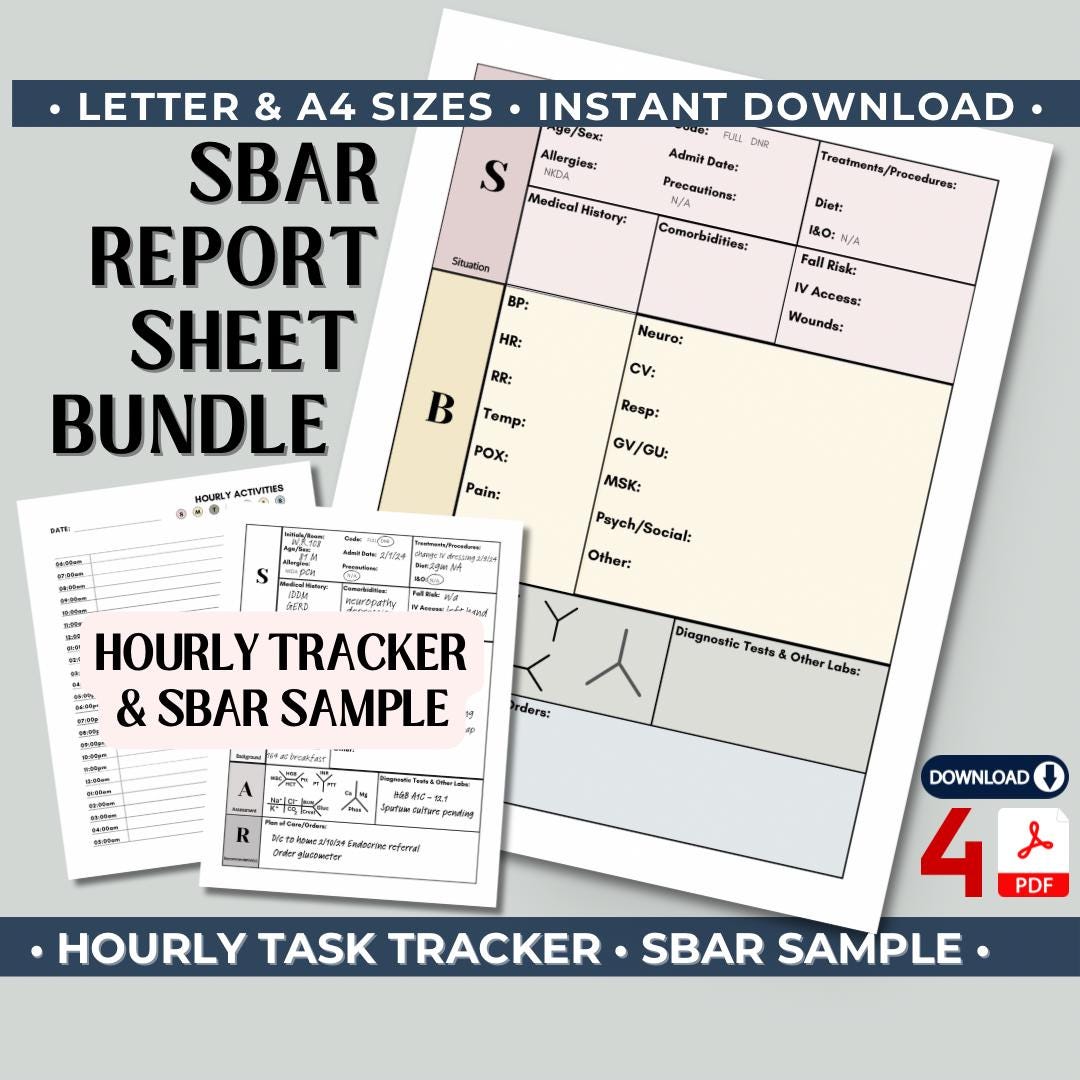 SBAR Report Sheet Nursing Student, Hourly Task Tracker, Detailed Nurse ...