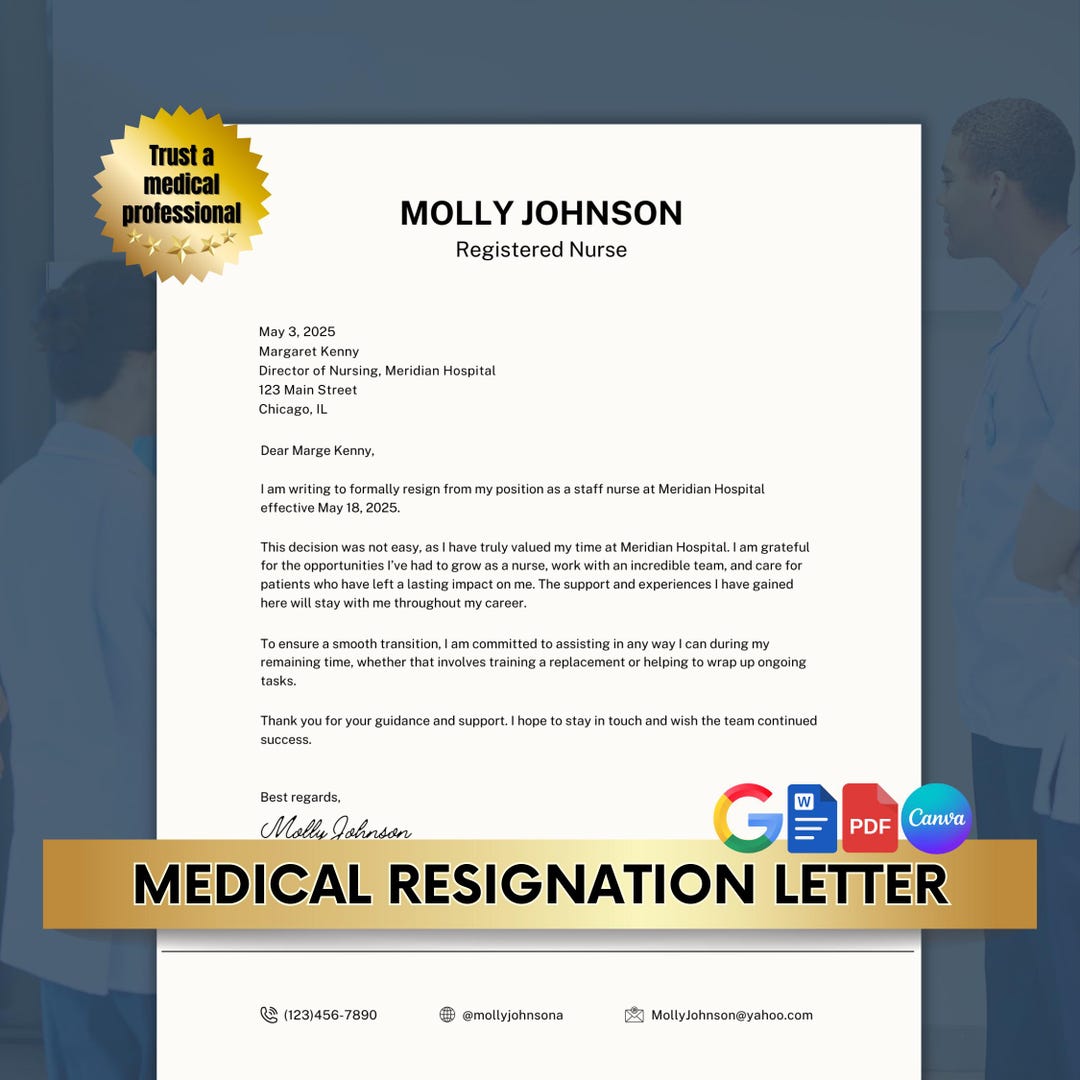 Nurse Resignation Letter Template, Letter of Resignation, RN ...