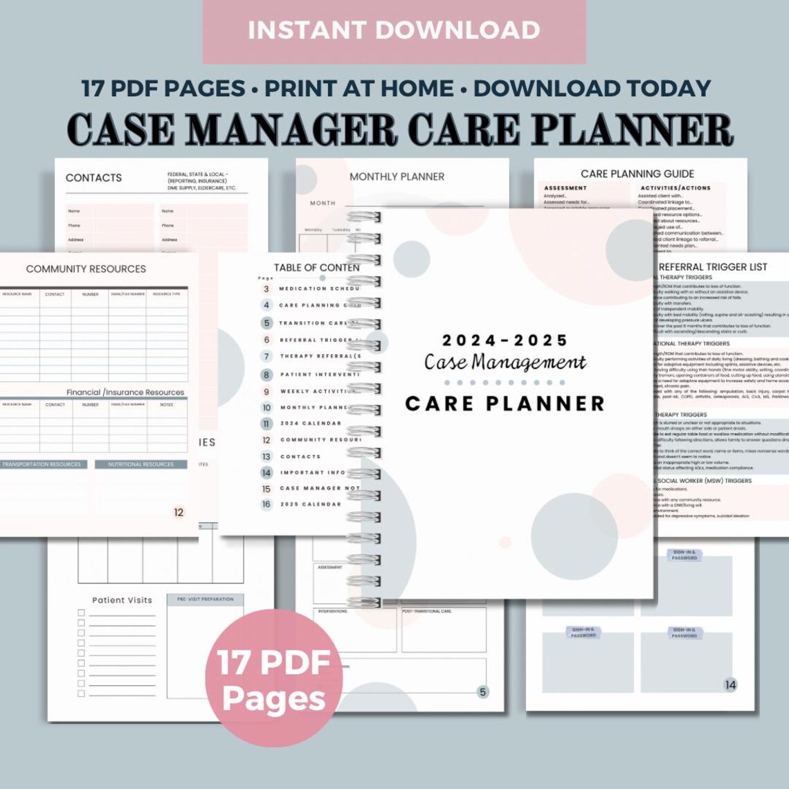 Case Manager Care Planning Printable Planner, Nurse Care Management ...