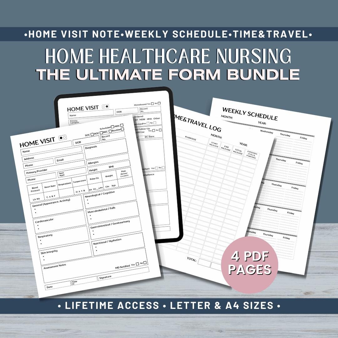Home Health Care Nurse Visit Form Bundle, Homecare Nurses Progress Note ...