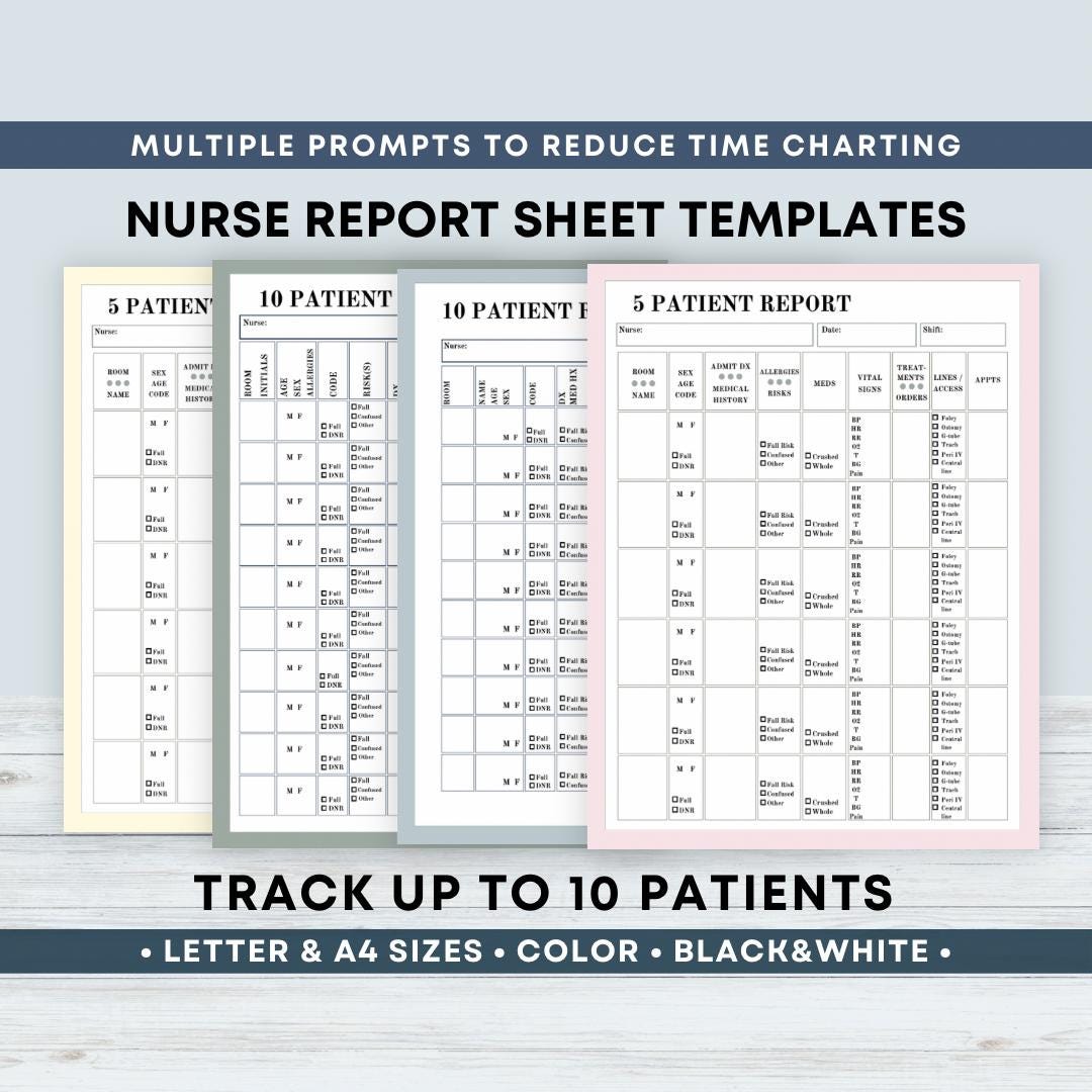 Patient Care RN Report Sheet, Nurse Shift Report Template, Printable ...