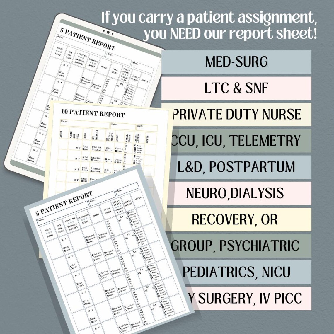 5 Patient Care Report Forms, Hourly Nurse Handoff Template, Nursing ...