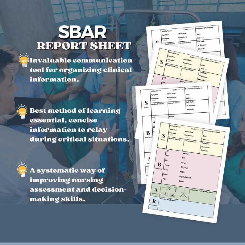 SBAR Nursing Brain Sheet, Printable SBAR Patient Report Form, Student ...