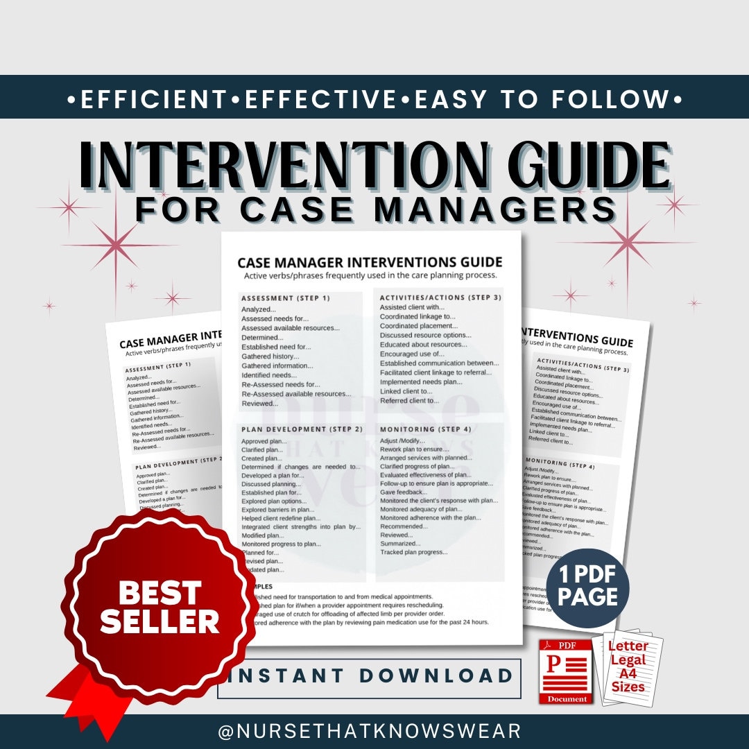 Case Manager Intervention Guide, Case Management Cheat Sheet, Instant ...