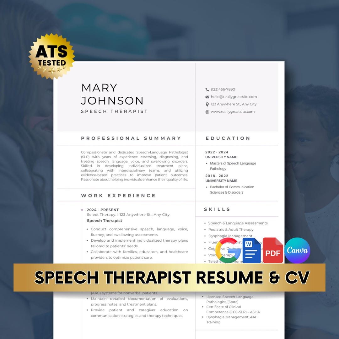 Speech Therapist Resume Sample & Cover Letter, Speech Language ...