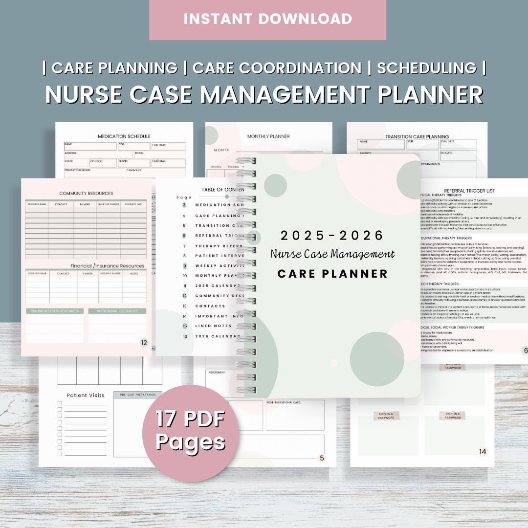 Nurse Case Manager 2025 Printable Planner, Case Management Care ...