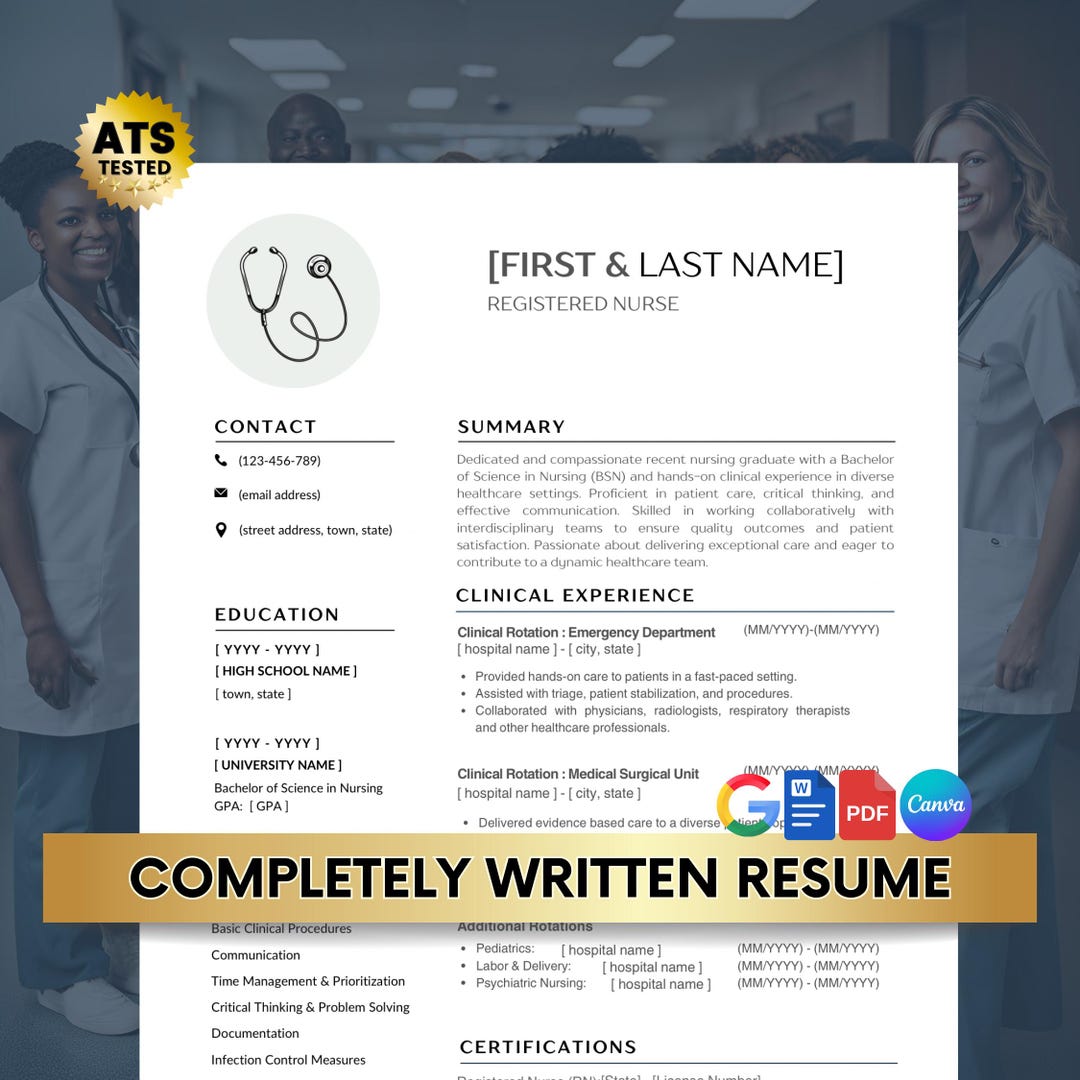 Nursing Resume Template, ATS Registered Nurse Resume Template Canva ...