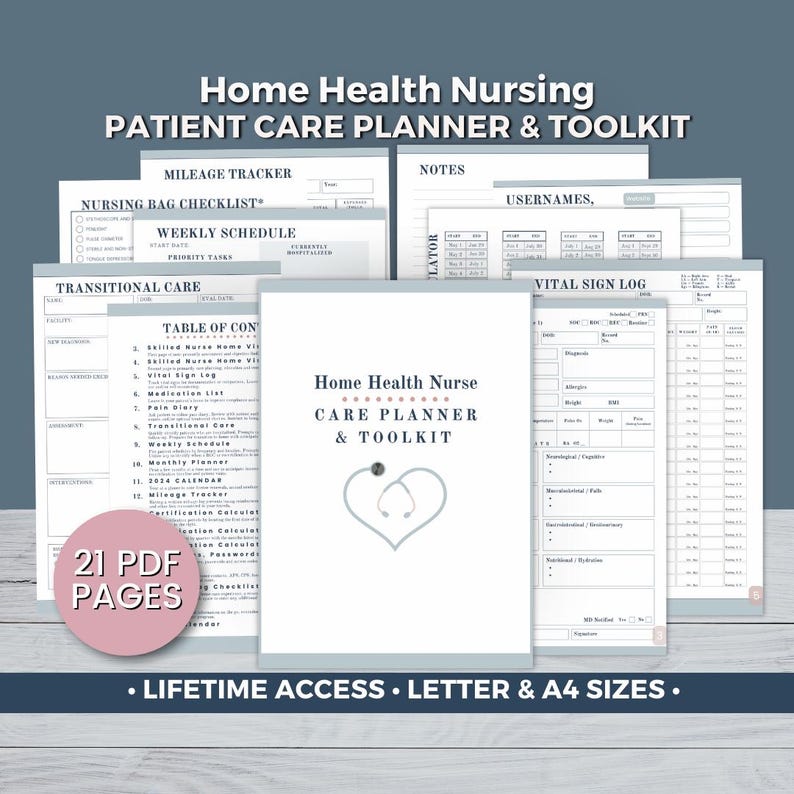 Home Health Nurse Printable Planner, Skilled Nursing Home Visits ...