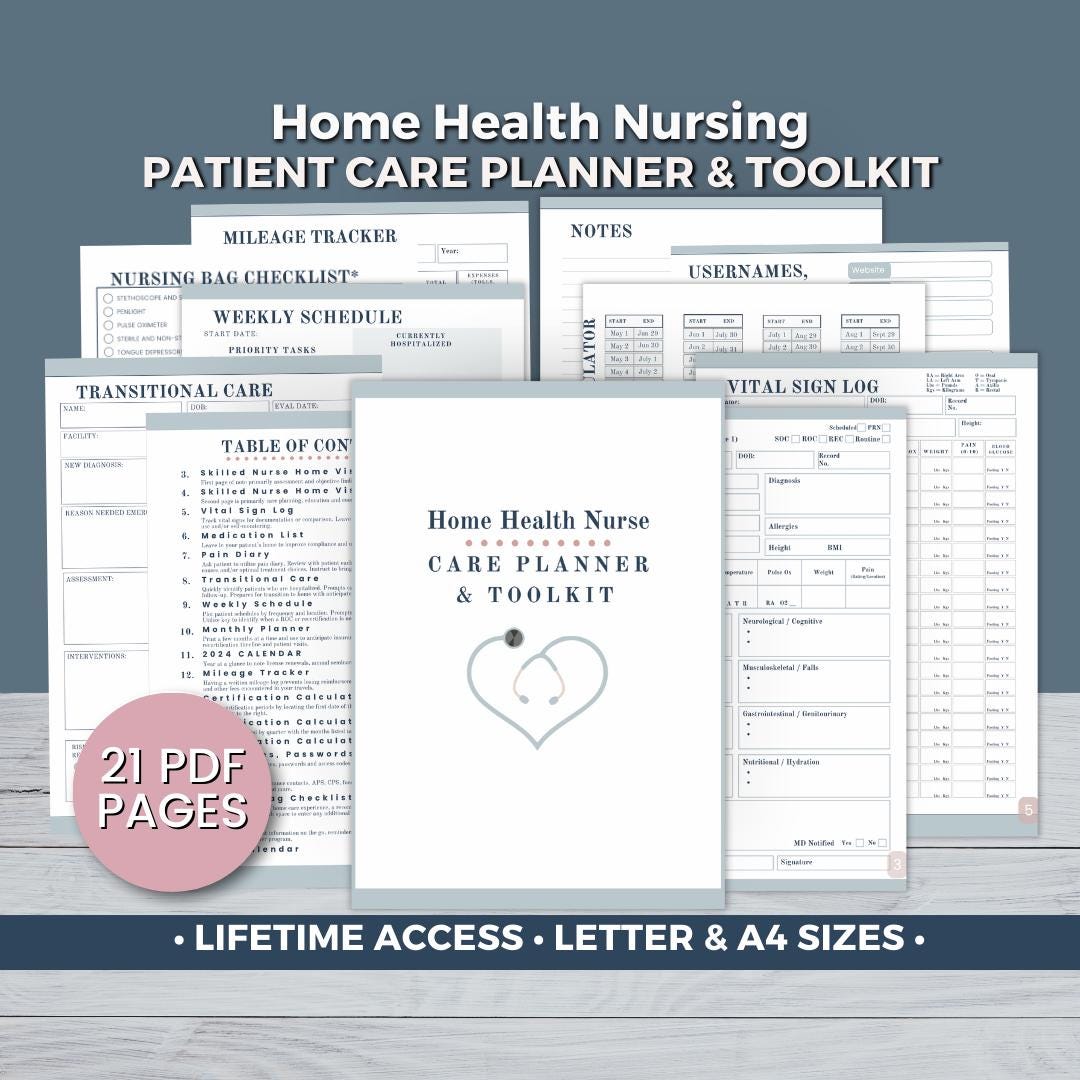 Home Health Nurse Printable Planner, Skilled Nursing Home Visits ...