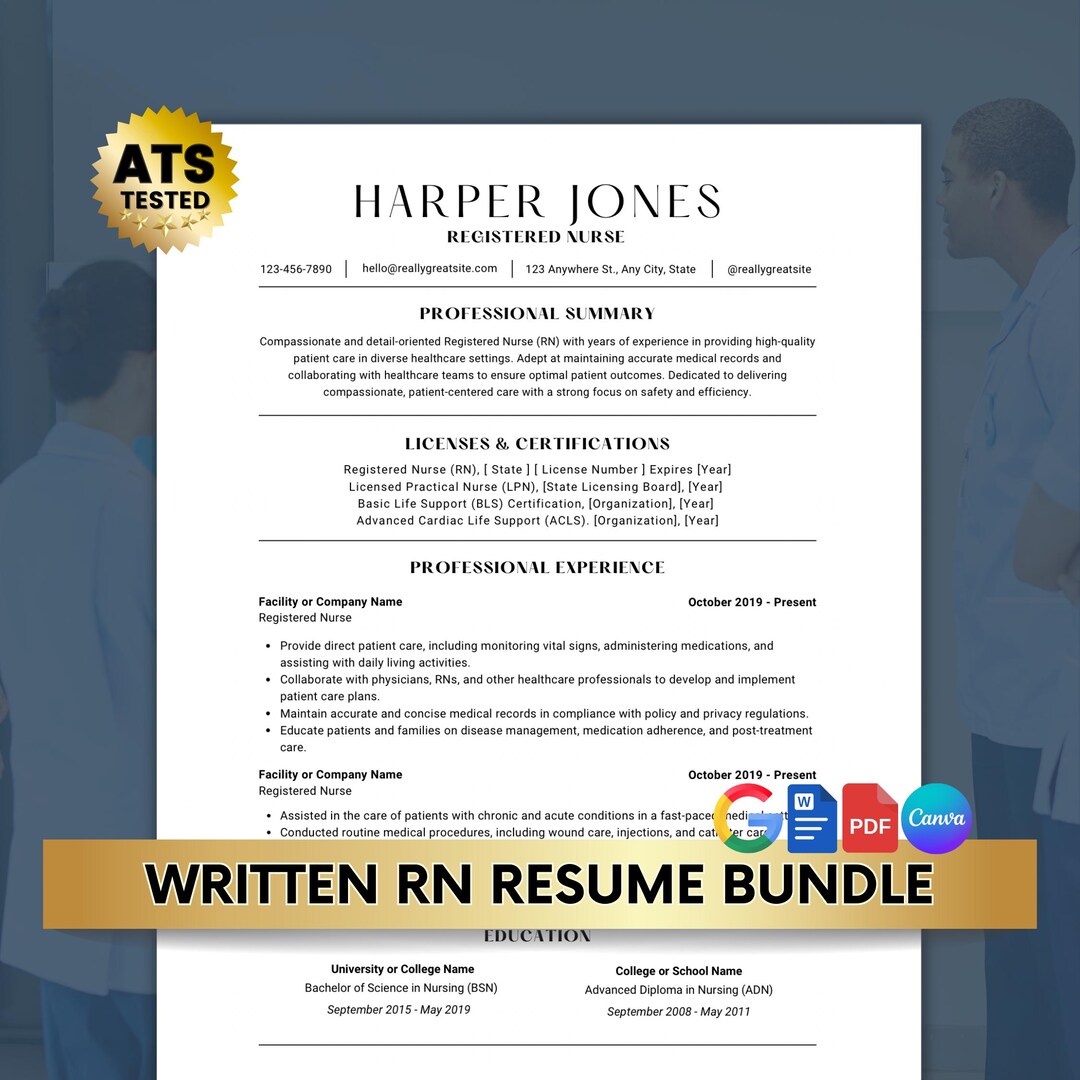 Nurse Resume Template, New Grad Nurse Resume Cover Letter, Editable RN ...