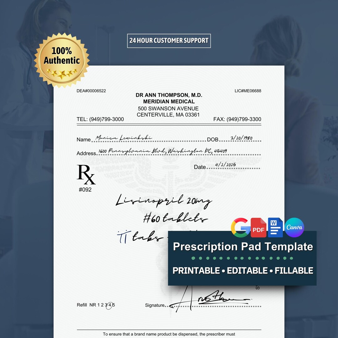 Editable Prescription Pad Template, Professional Doctor Script ...