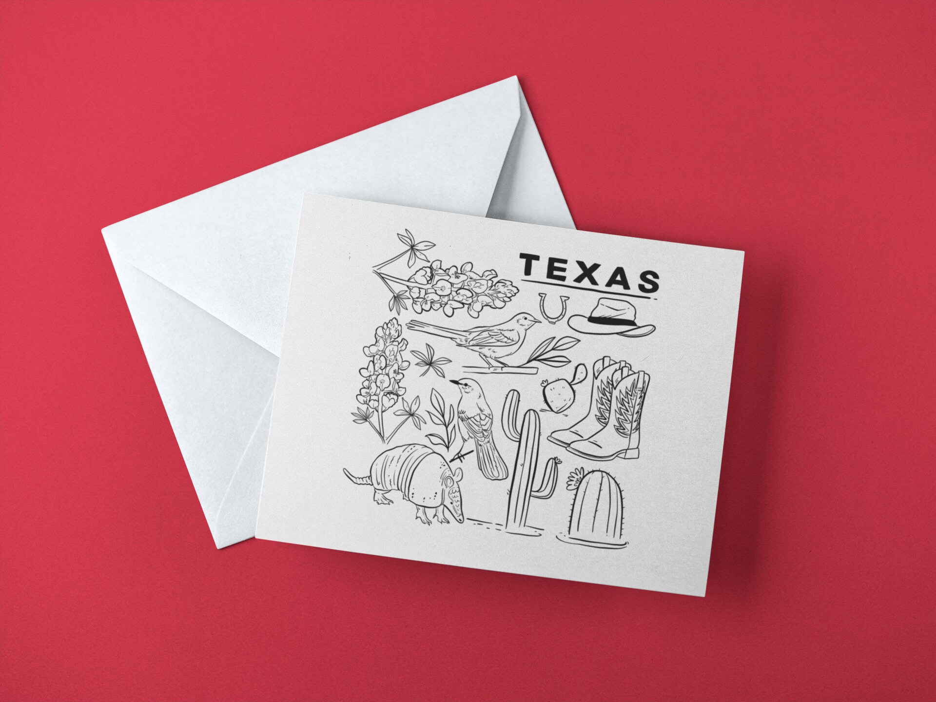 Texas Doodle Greeting Cardstexas Thank You Cardtexas Christmas ...