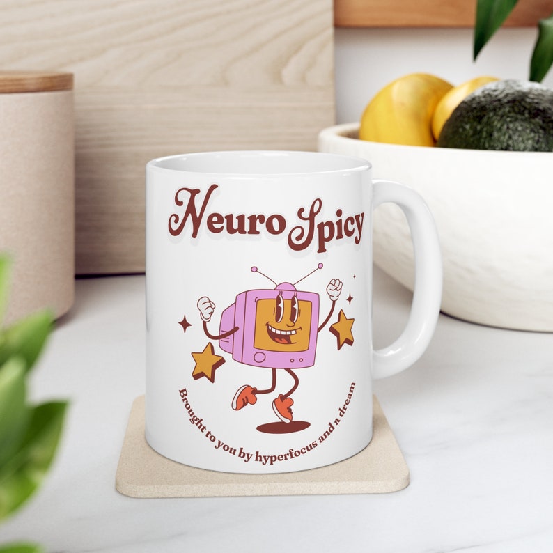 Neuro Spicy ADHD & Autism Ceramic Mug 11ozretro Cartoon Neurodivergent ...