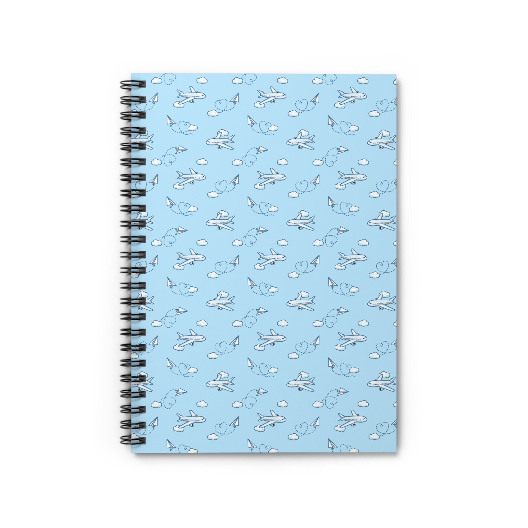 Airplane & Paper Planes Pattern Spiral Notebookflight Crew Pilot ...