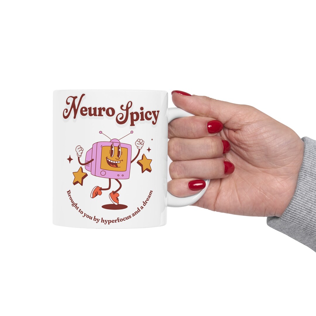 Neuro Spicy ADHD & Autism Ceramic Mug 11ozretro Cartoon Neurodivergent ...