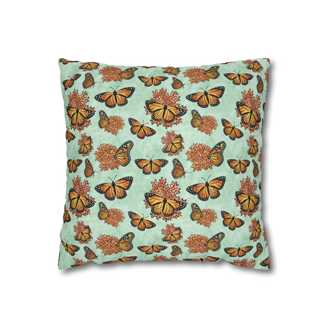 Monarch Butterfly Square Pillowcasecottage Core Decoraccent Pillowcouch ...
